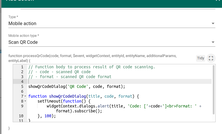 [Question] How to use mobile widget actions - Scan QR code with device ...