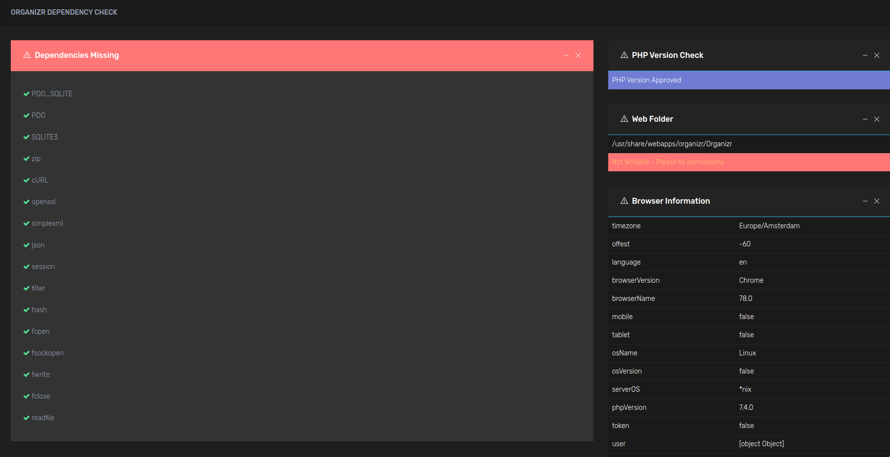 Dependency check fails incorrectly on PHP 7.4 · Issue #1288 · causefx/Organizr · GitHub