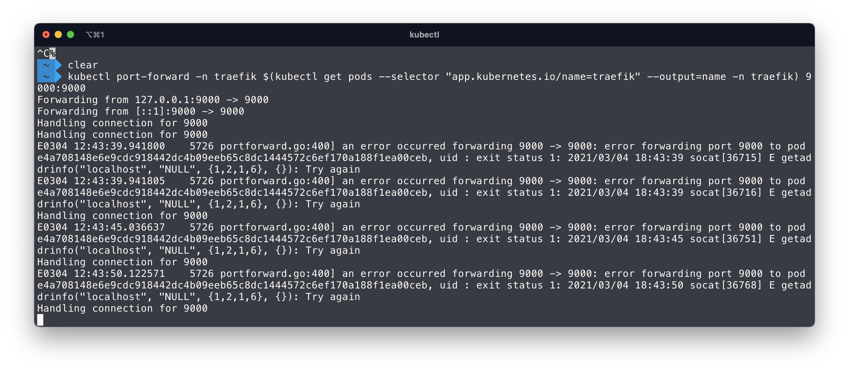 Traefik Dashboard via `kubectl port-forward`: Error occurred forwarding 9000 -> 9000 · Issue ...