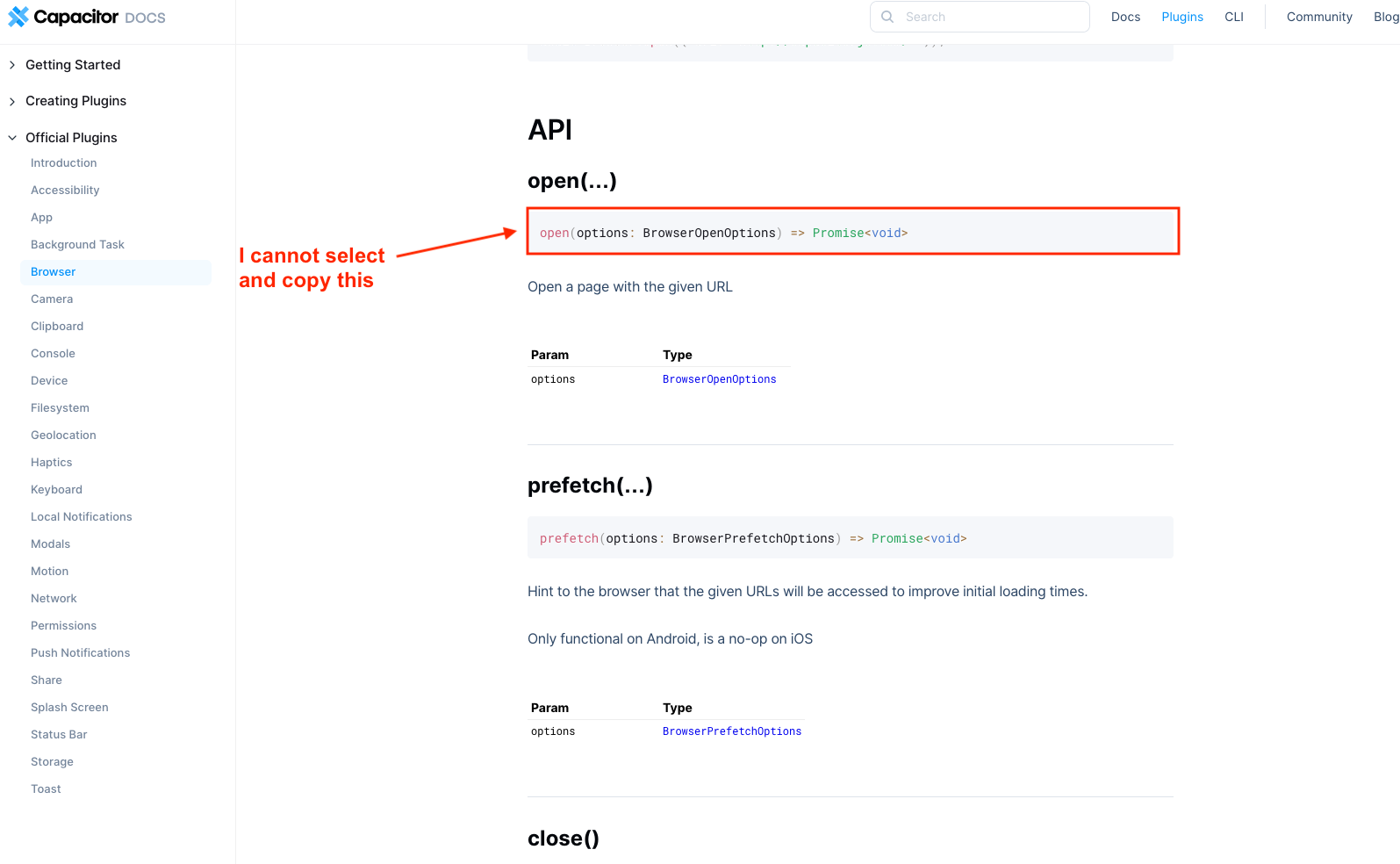 bug: Cannot copy code examples in documentation when using Firefox · Issue #169 · ionic-team ...
