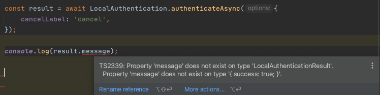 Expo Local Authentication Android Missing Message Definition On Type