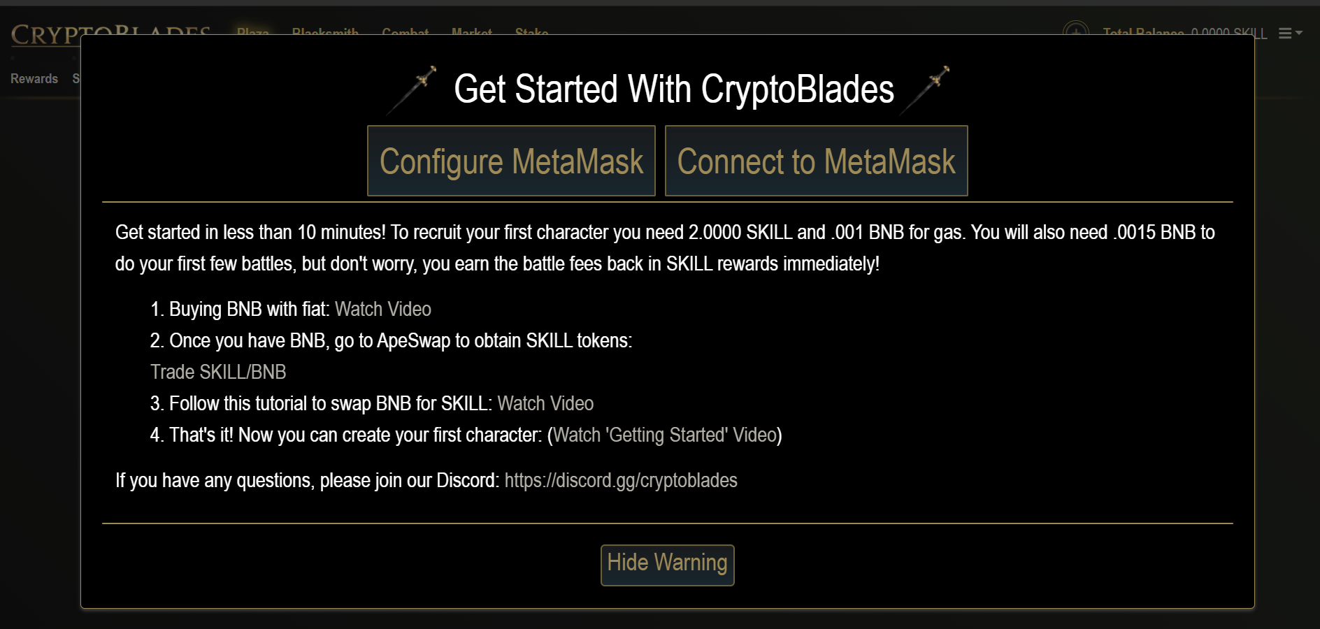 Update the "Welcome ..." pop-up modal · Issue #348 · CryptoBlades/cryptoblades · GitHub