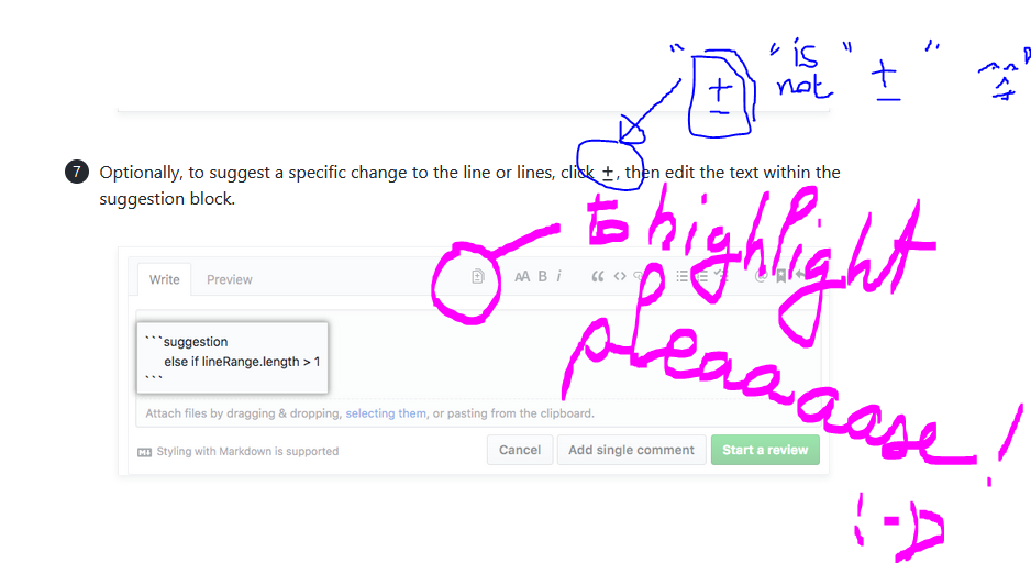 minor change but would help understanding how to do a code suggestion ...