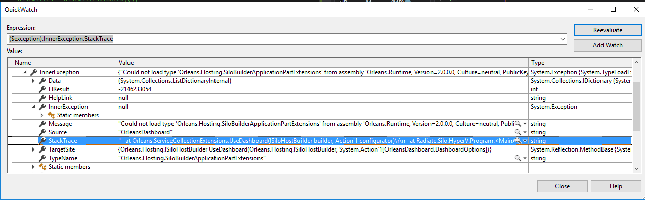Could not load type 'Orleans.Hosting.SiloBuilderApplicationPartExtensions' from assembly ...
