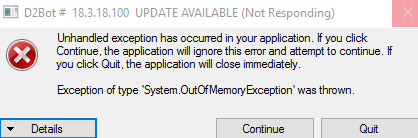 Kolbot Manager : System.OutOfMemoryException · Issue #740 · kolton/d2bot-with-kolbot · GitHub