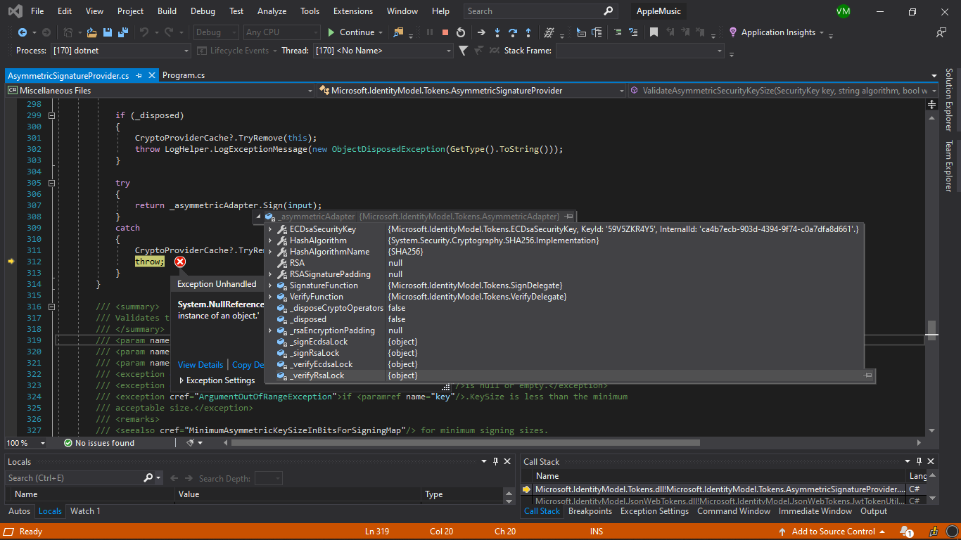 System.Security.Cryptography. ECDsaOpenSsl throw NullReferenceException after using construction ...
