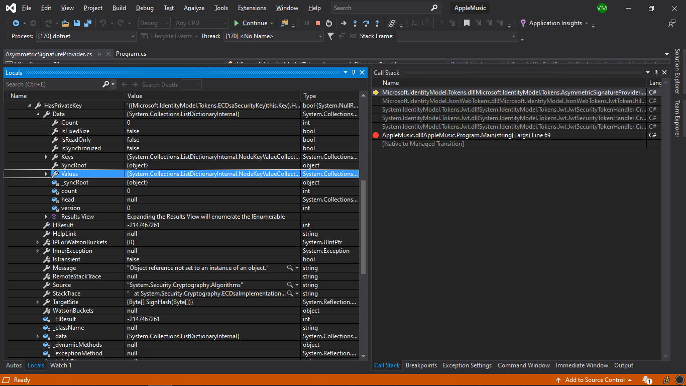 System.Security.Cryptography. ECDsaOpenSsl throw NullReferenceException after using construction ...