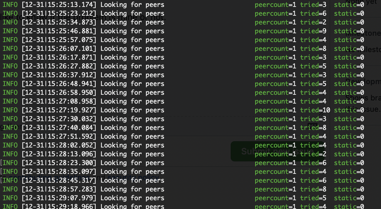 I always see Looking for peers in geth · Issue #26399 · ethereum/go-ethereum · GitHub