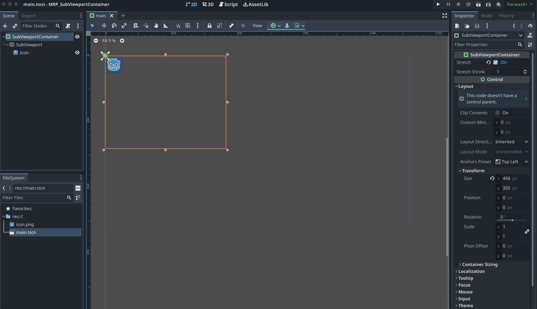 Resizing SubViewportContainer with stretch enabled changes render resolution of child ...