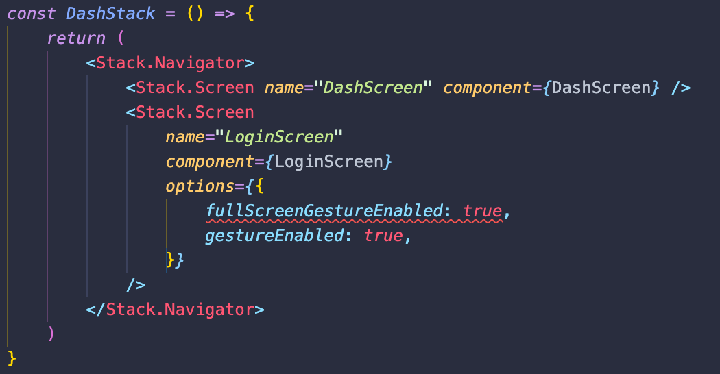 cannot set fullScreenGestureEnabled from screen options for createNativeStackNavigator · Issue ...