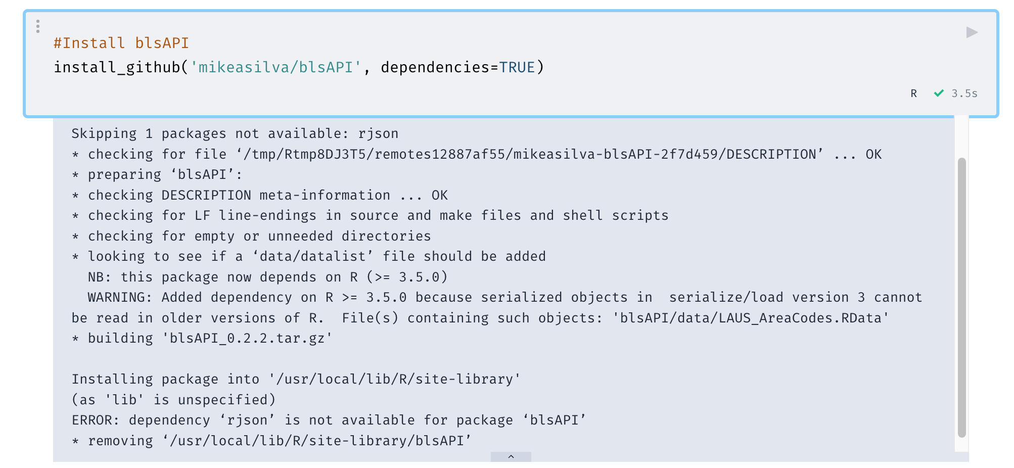 ERROR- dependency 'rjson' not available for 'blsAPI' · Issue #34 · mikeasilva/blsAPI · GitHub