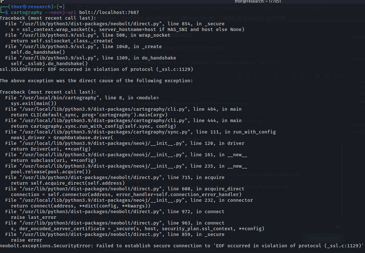 Cartography doesn't works Neo4j 4.4 - EOF occurred in violation of protocol (_ssl.c:1129 ...