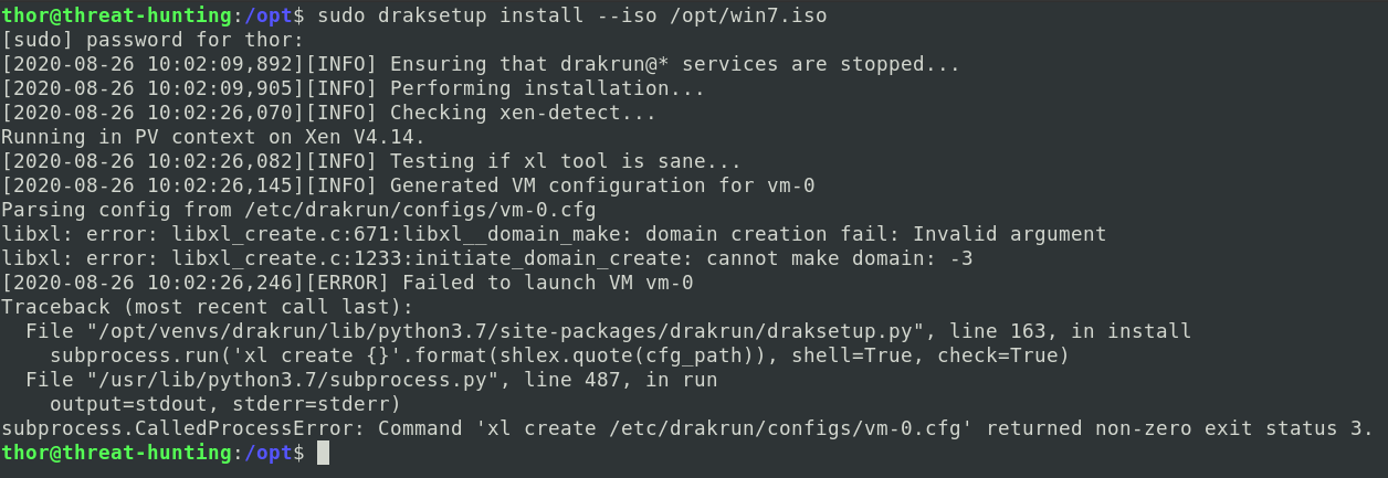 libxl: error: libxl_create.c:671 | libxl_create.c:1233 | [ERROR] Failed ...