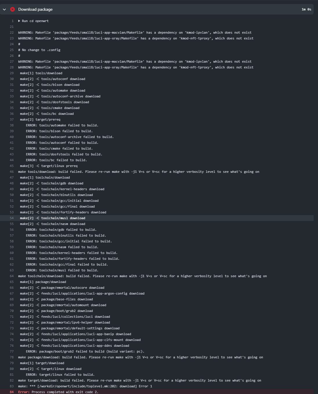 最近一次的更新，云编译失败 · Issue #837 · immortalwrt/immortalwrt · GitHub