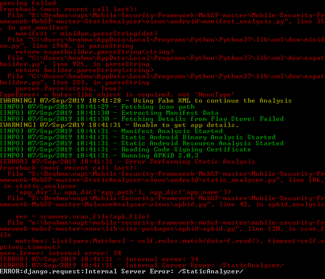 Don't Play Around. An Error just popped in! · Issue #936 · MobSF/Mobile-Security-Framework-MobSF ...