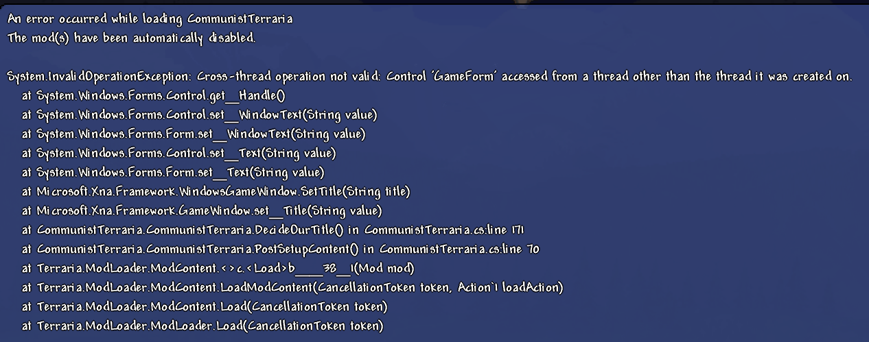 Crash when loading CommunistTerraria · Issue #2 · Smug-B/CommunistTerraria · GitHub