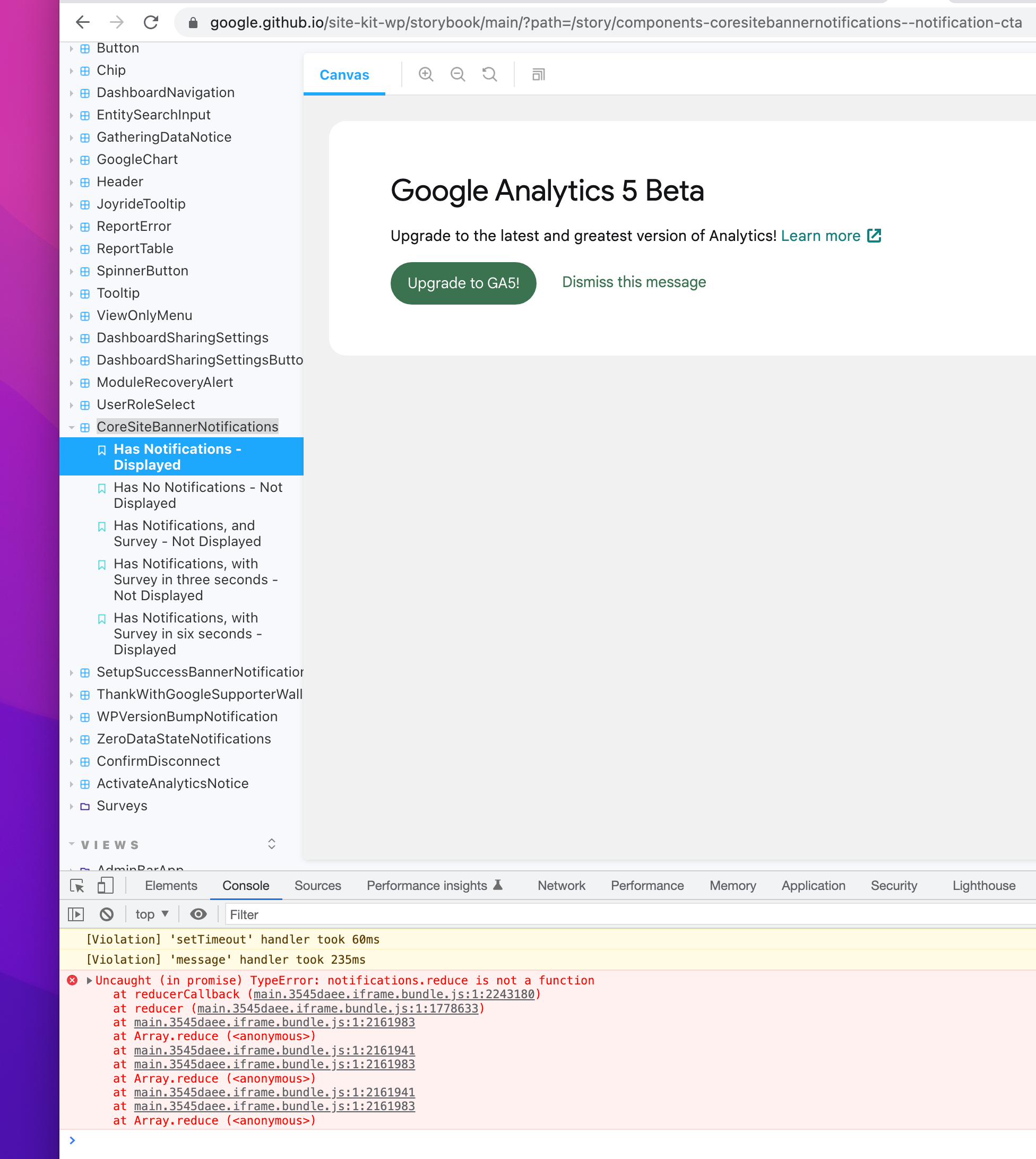 Console error when viewing CoreSiteBannerNotifications stories · Issue #5978 · google/site-kit ...