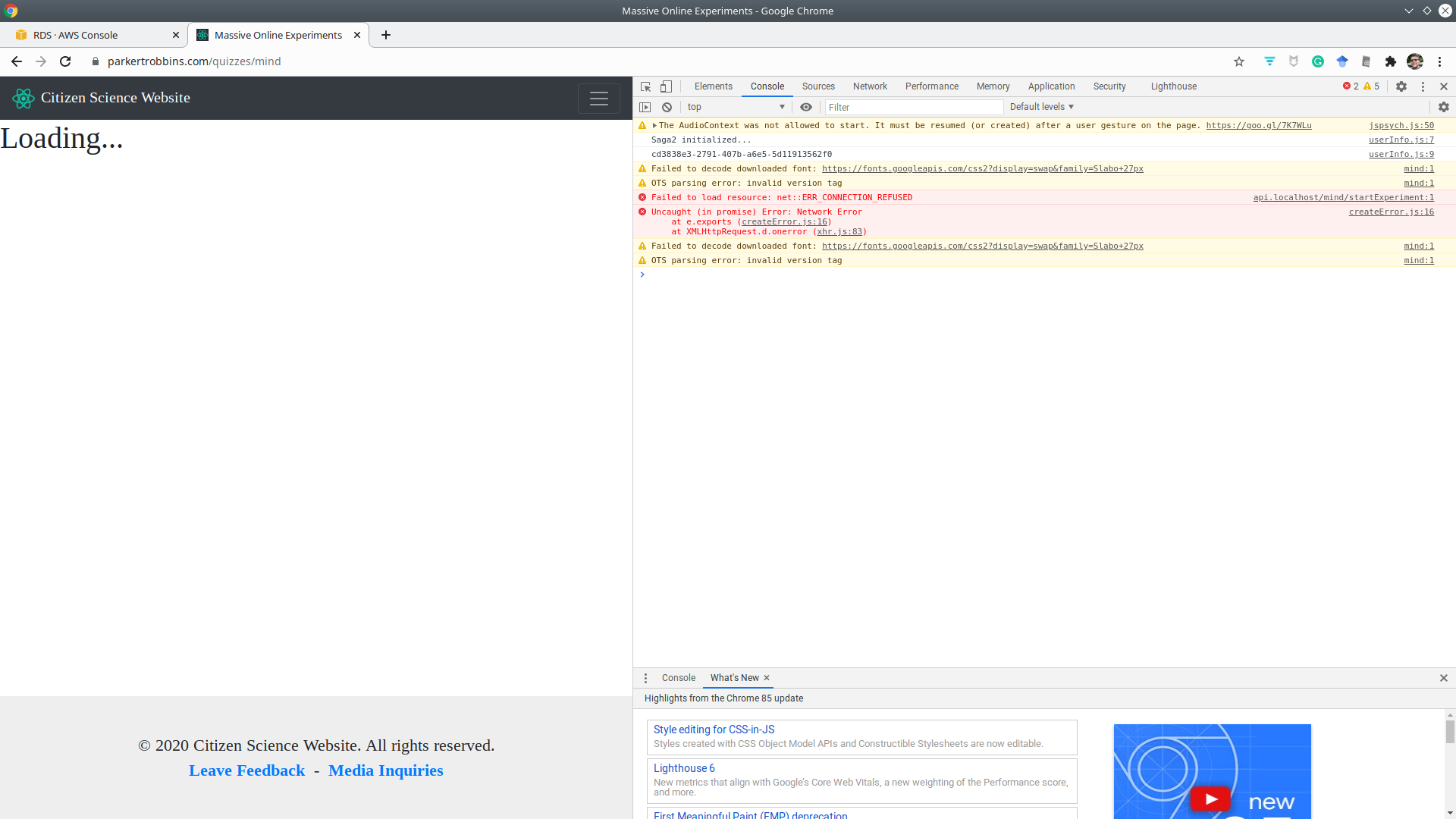 Experiment hangs on "Loading..." after AWS Deploy · Issue #148 · pushkin-consortium/pushkin · GitHub