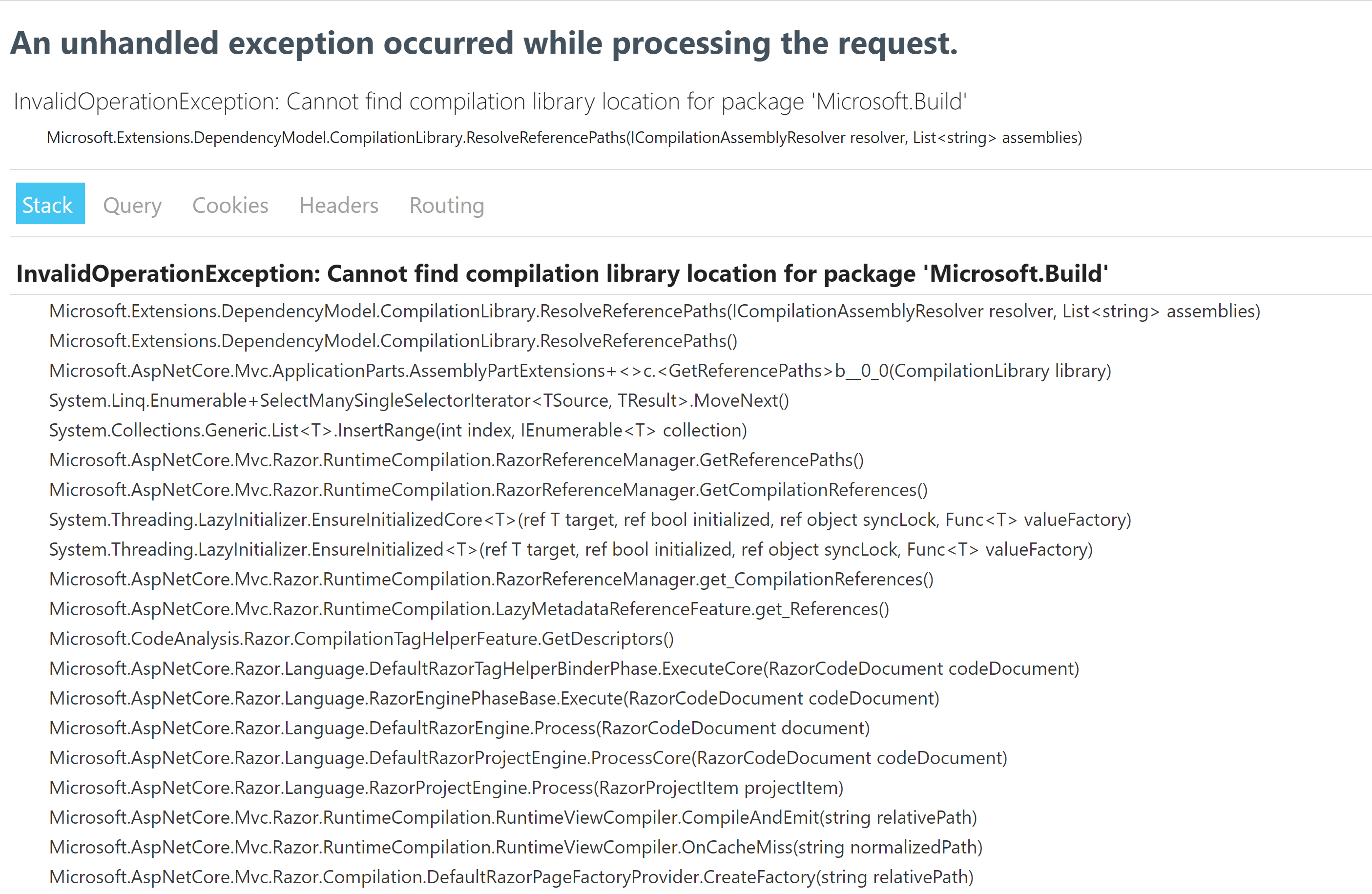 AddRazorRuntimeCompilation Error · Issue #40291 · dotnet/aspnetcore ...
