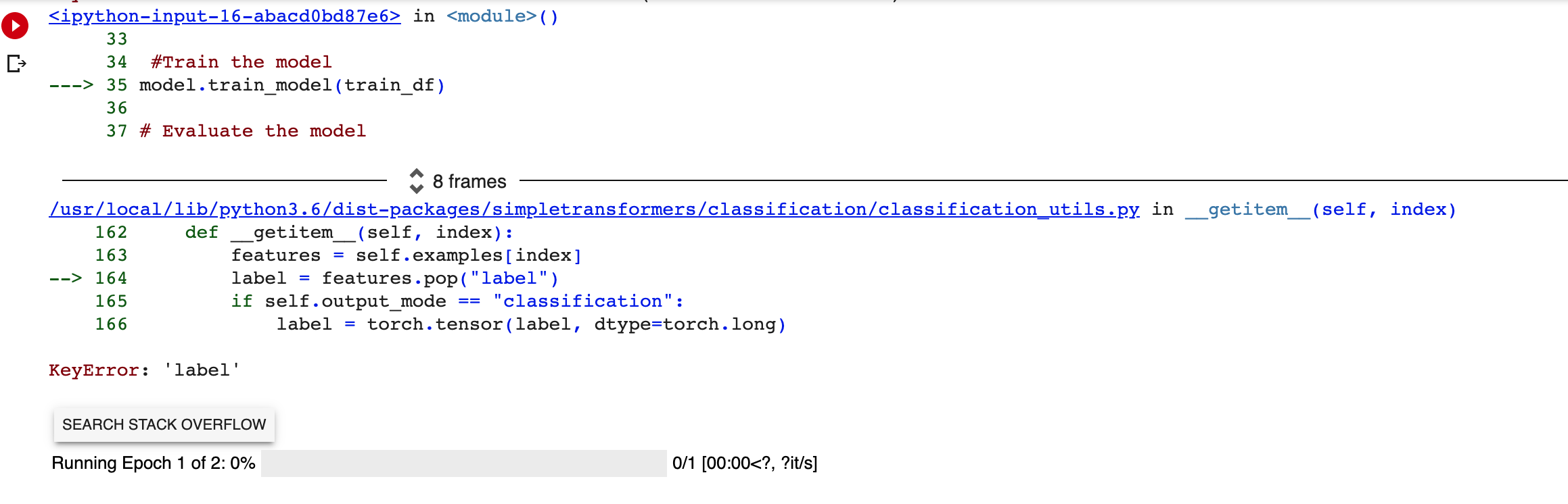 ClassificationModel throws a Key error when parameter num_train_epochs ...