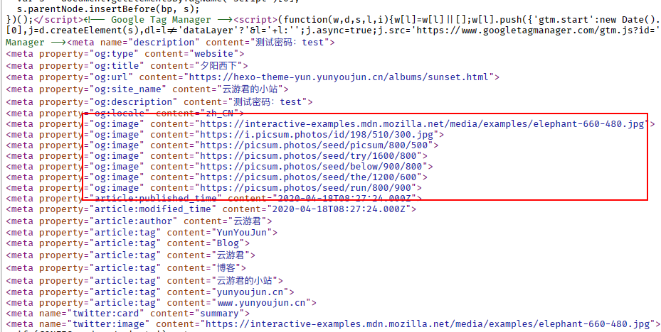 [Bug Report] 加密相册页面生成的 Open Graph ` ` 标签会泄露图片的实际链接 · Issue #382 · YunYouJun/hexo-theme-yun · GitHub