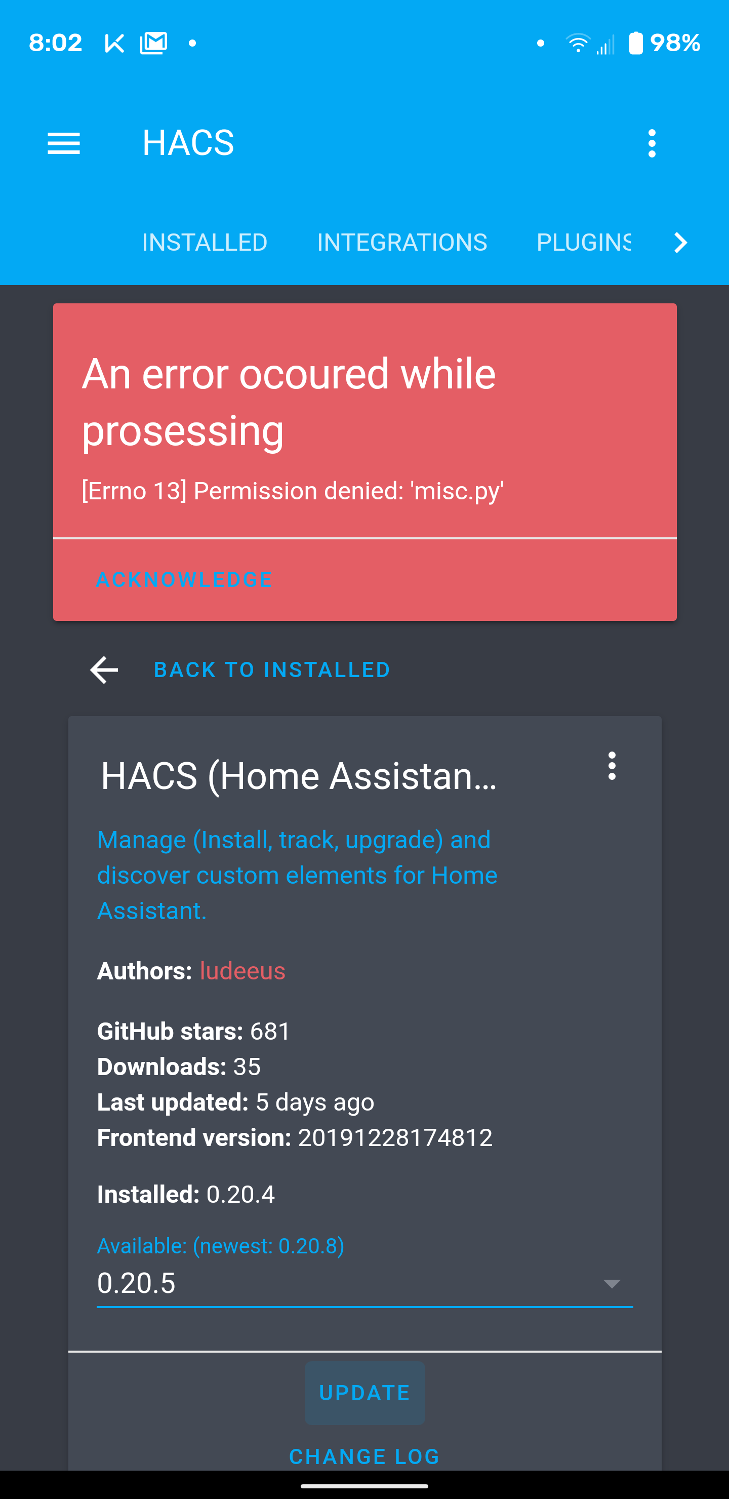 Unable to update HACS · Issue #943 · hacs/integration · GitHub
