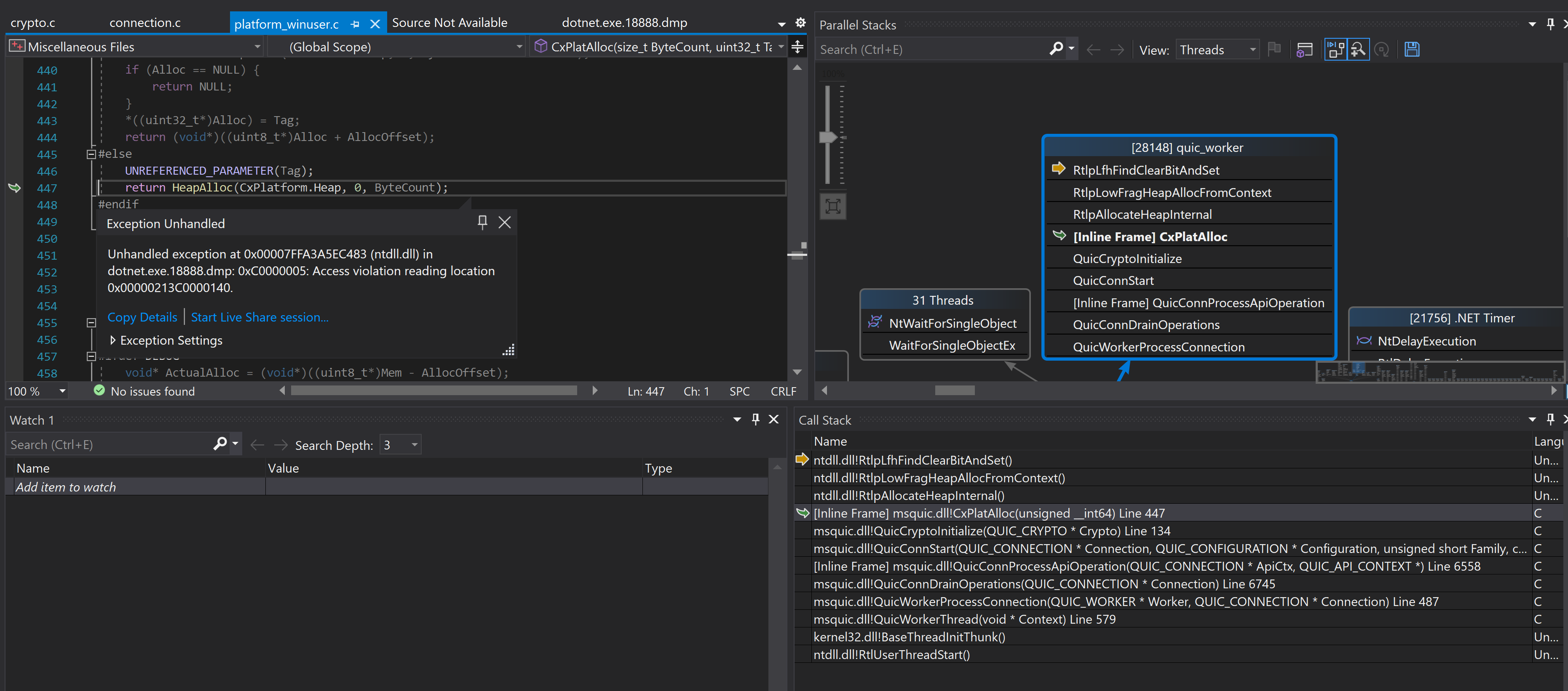 [HTTP/3] Native test crashes on Windows (native heap corruption ...