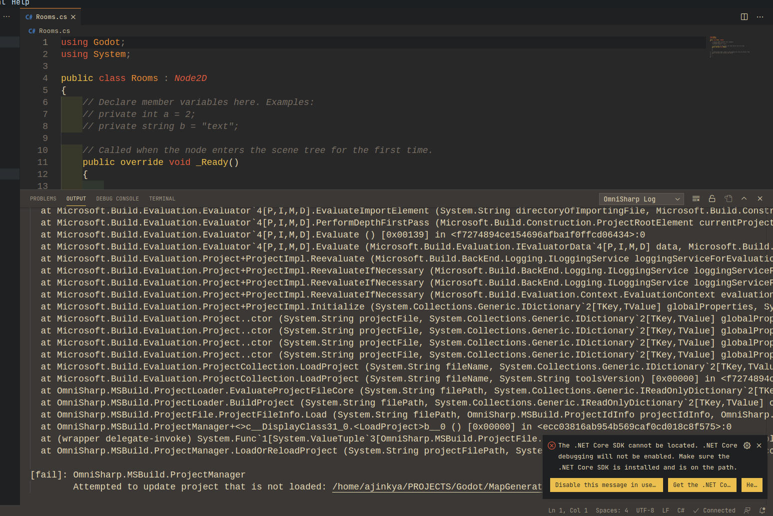 The SDK 'Microsoft.NET.Sdk' specified could not be found. .nuget/packages/godot.net.sdk/3.2.3 ...