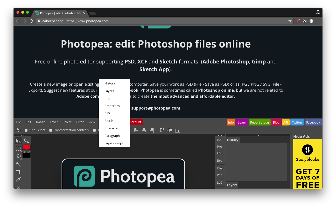 drop-down menu vs. welcome banner · Issue #307 · photopea/photopea · GitHub