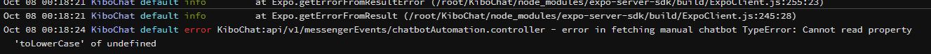 Papertrail: Error in fetching manual chatbot. TypeError: Cannot read property 'toLowerCase' of ...