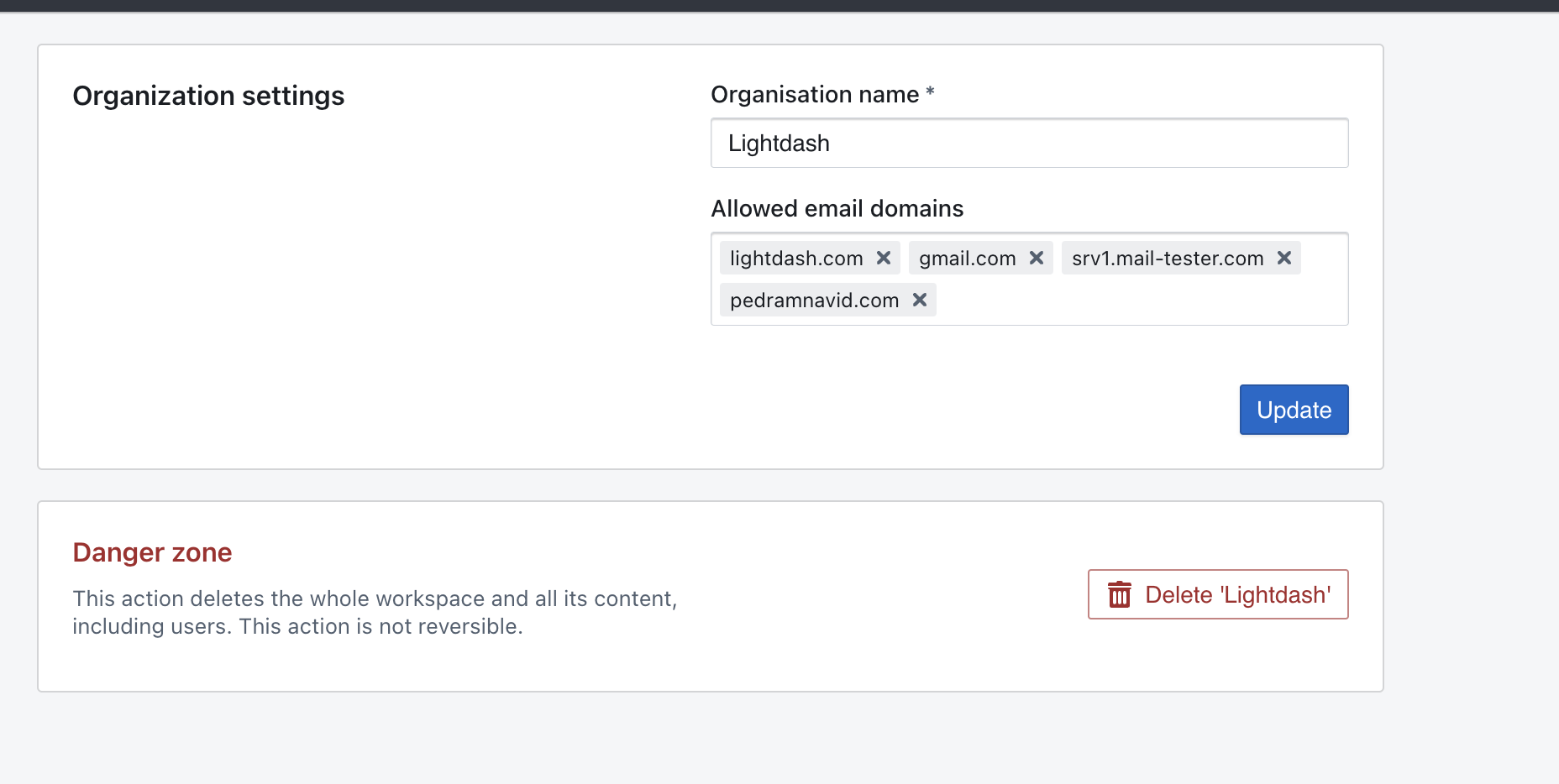 Remove existing Allowed Verified Email Domains from org settings · Issue #4713 · lightdash ...
