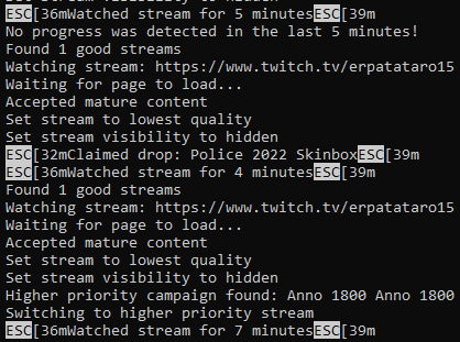 [Bug] Escape symbols in logfiles.txt · Issue #201 · TychoTheTaco/Twitch-Drops-Bot · GitHub