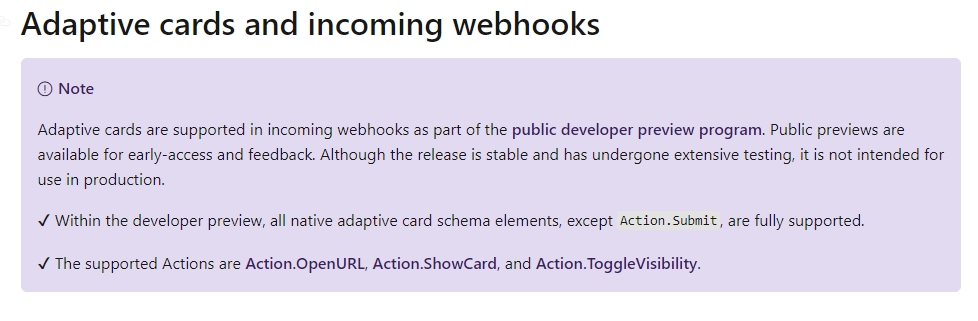 Update Note - Adaptive card support for Connector is GA. · Issue #2461 · MicrosoftDocs/msteams ...