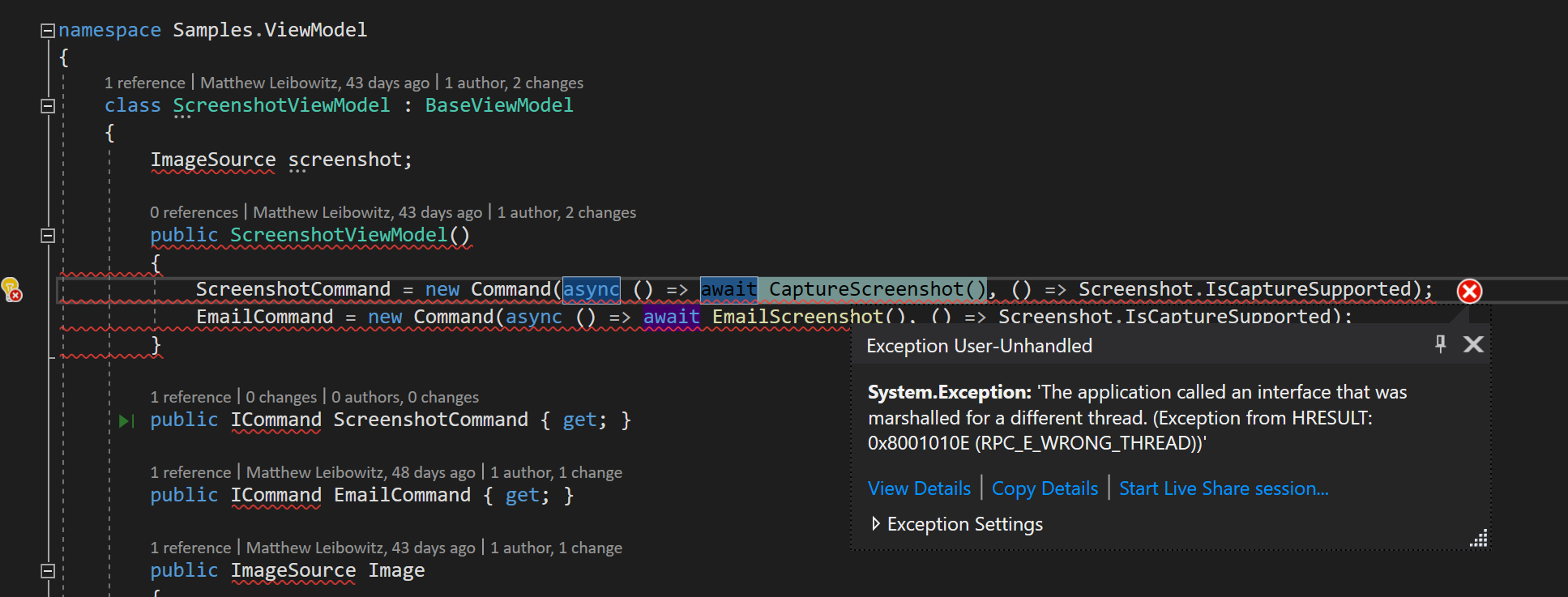 Bug Screenshot In Uwp Fails With Exception 0x8001010e Rpcewrongthread · Issue 1432