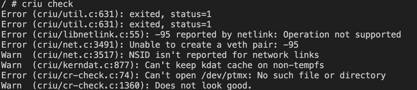 Criu check :Error (criu/kerndat.c:549): Unable to bind a socket: Cannot assign requested address ...