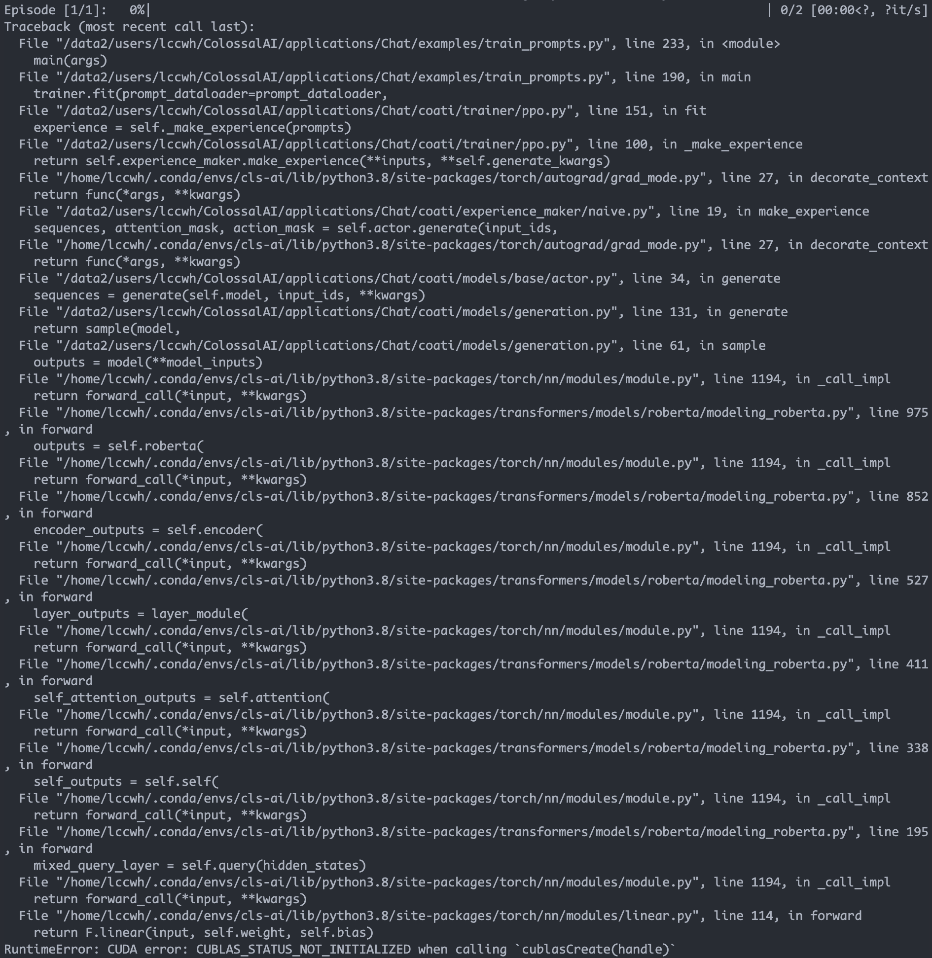 [chat]: bugs of Coati's train_prompts.py · Issue #4023 · hpcaitech/ColossalAI · GitHub