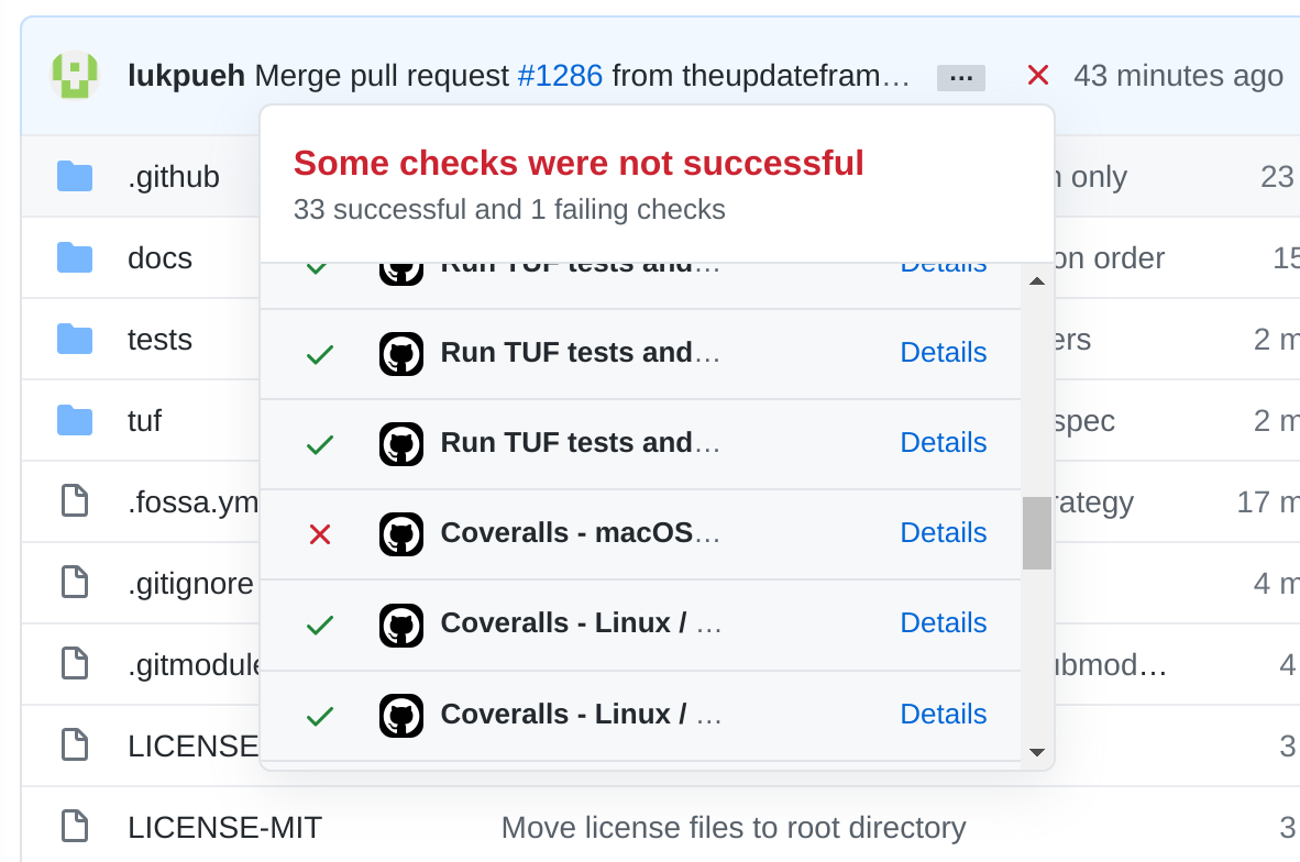 Unexpected Coveralls failures on github UI · Issue #1287 · theupdateframework/python-tuf · GitHub