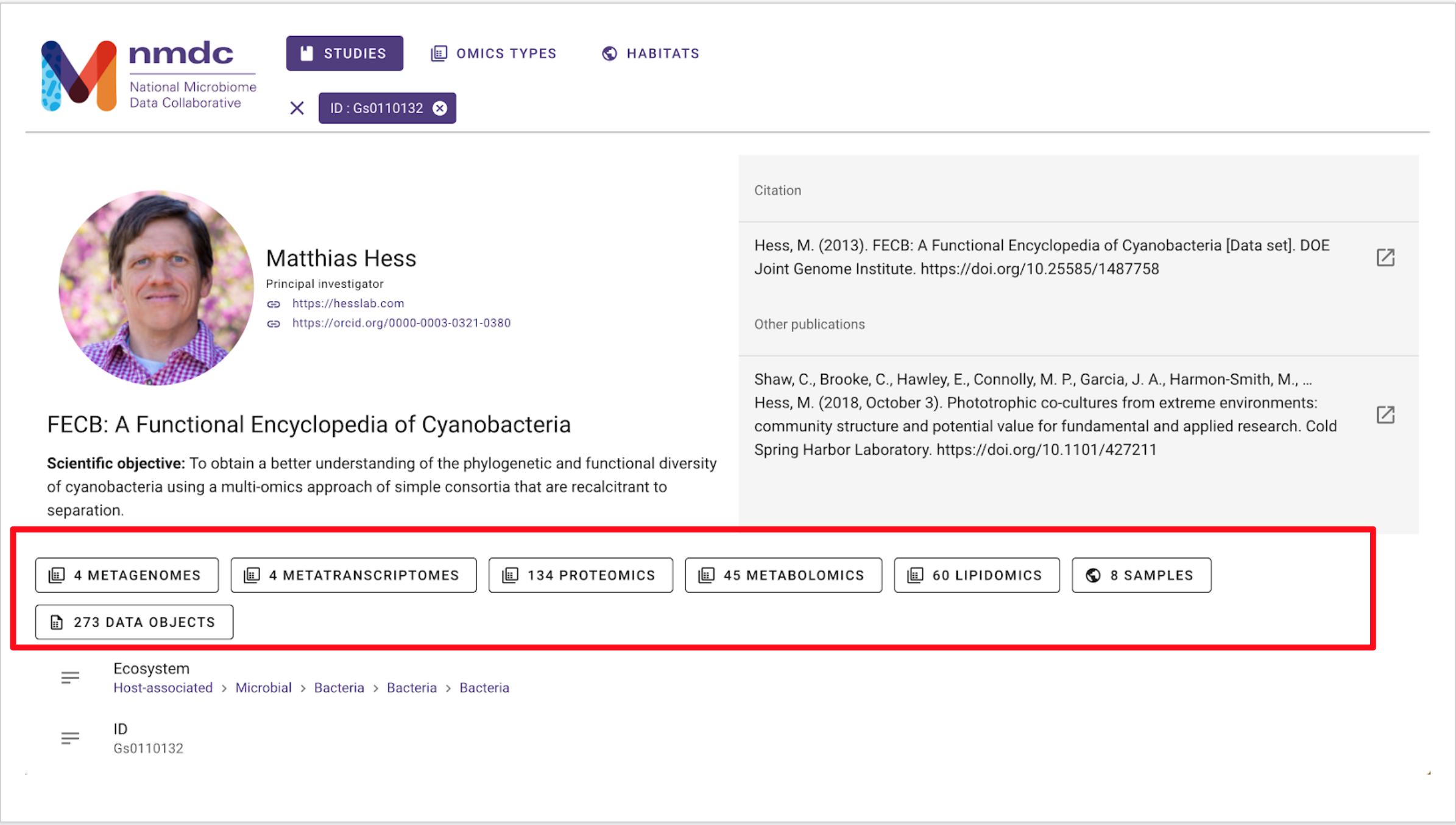 Missing buttons on study info page · Issue #104 · microbiomedata/nmdc-server · GitHub