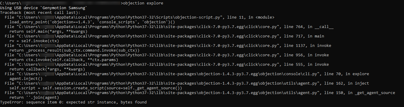 Issue when starting objection · Issue #178 · sensepost/objection · GitHub