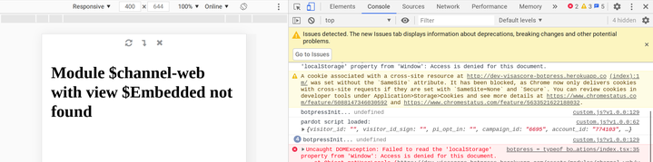 Failed to read the 'localStorage' property from 'Window': Access is denied for this document ...