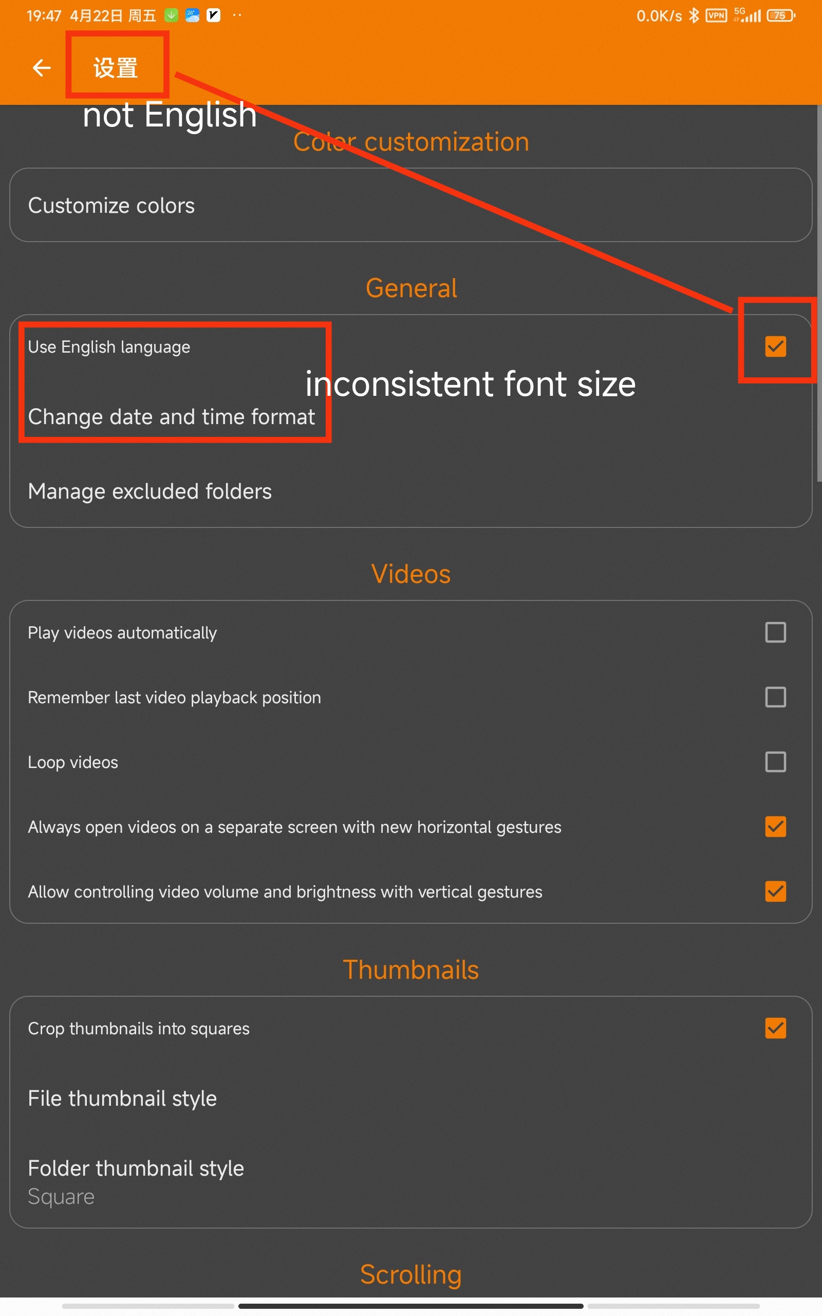 Inconsistent font size in settings · Issue #2425 · SimpleMobileTools/Simple-Gallery · GitHub