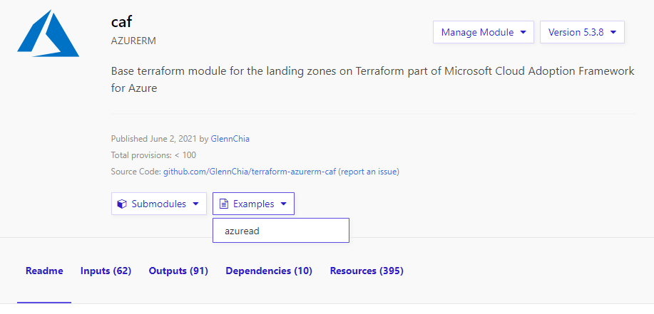 Add examples in the Terraform Registry · Issue #498 · aztfmod/terraform-azurerm-caf · GitHub