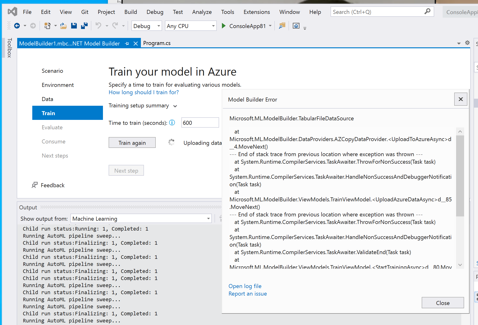 Switching from Azure -> Local Training Error · Issue #1257 · dotnet/machinelearning-modelbuilder ...