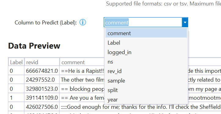 "Column to Predict (Label)" dropdown does not show options · Issue #3 · dotnet/machinelearning ...