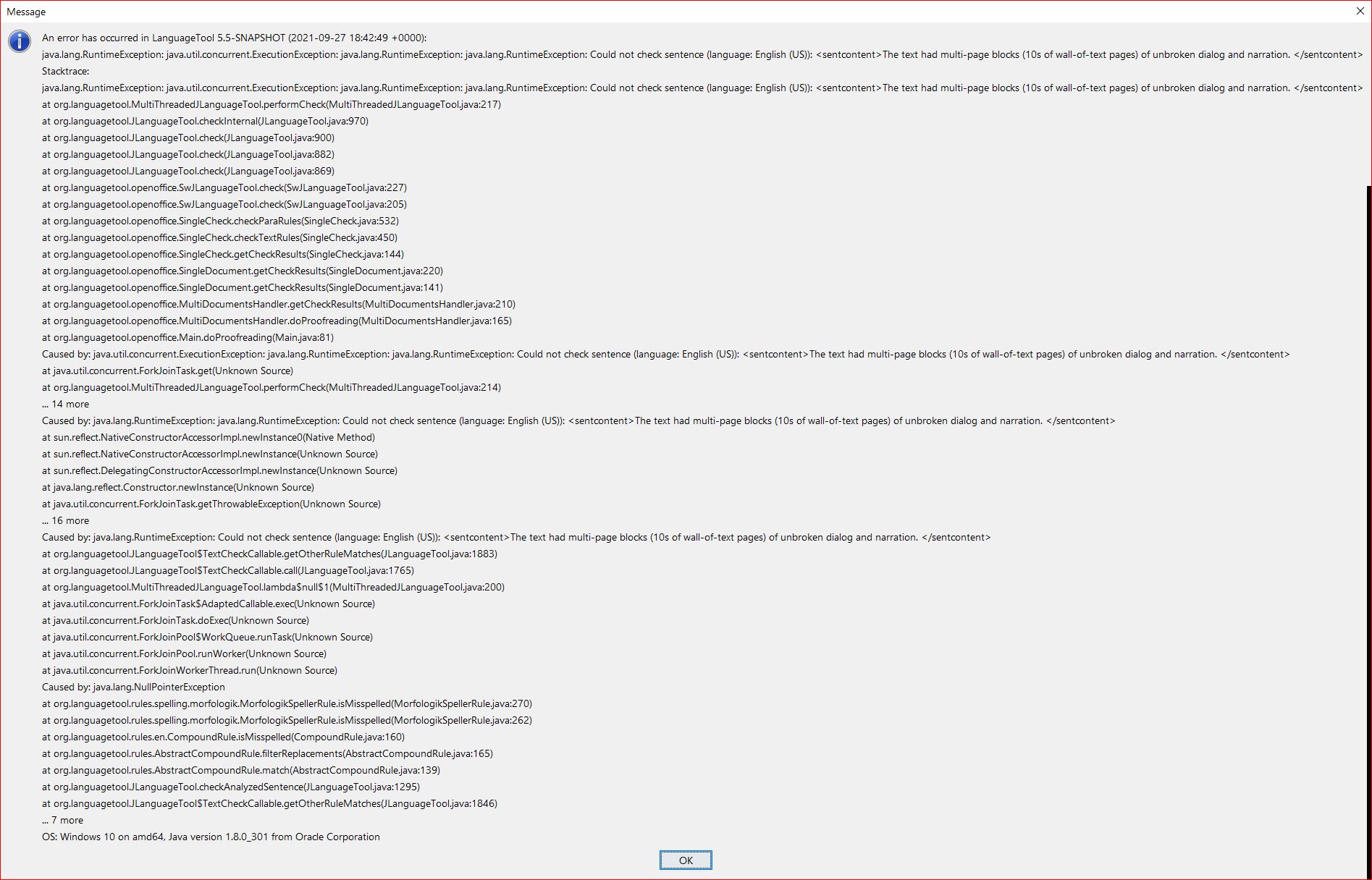 LT 5.4 Java null ptr exception; Libre Office 7.2.1.2, Win 10 Pro · Issue #5747 · languagetool ...