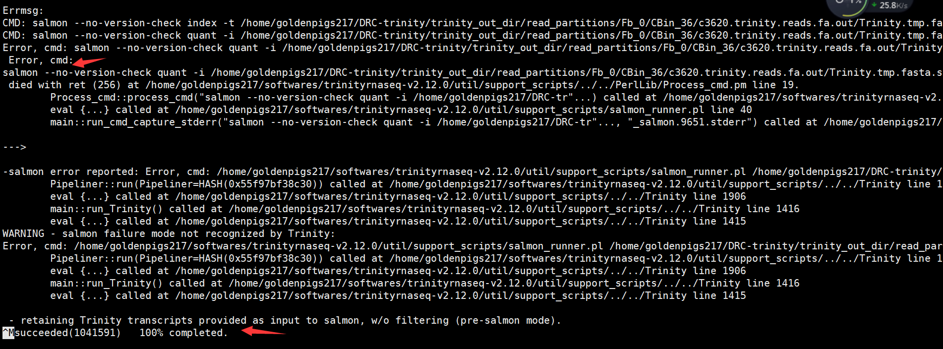 some errors from the salmon when run the trinity · Issue #988 · trinityrnaseq/trinityrnaseq · GitHub