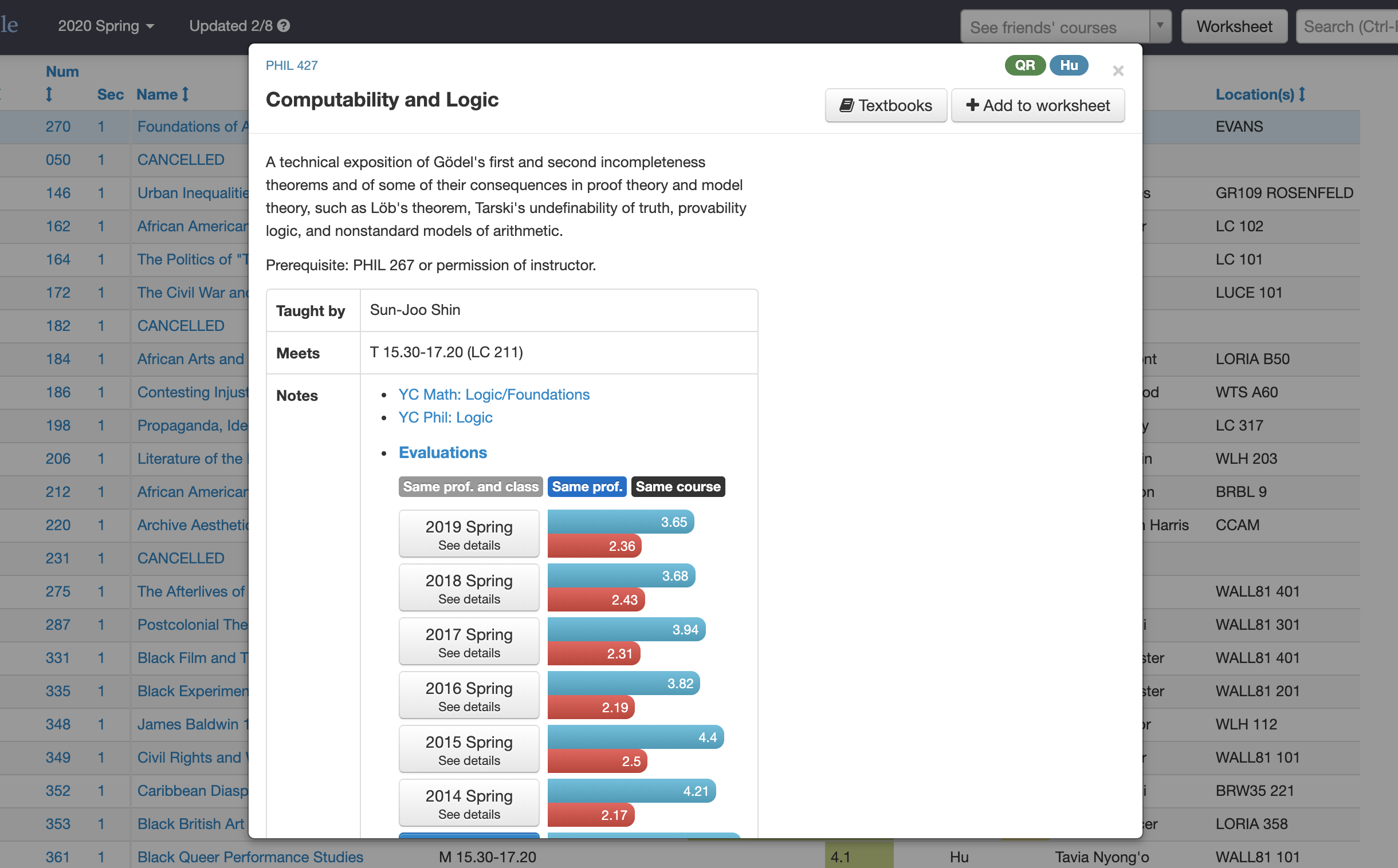 Evaluations displayed within course info table in modal · Issue #93 ...