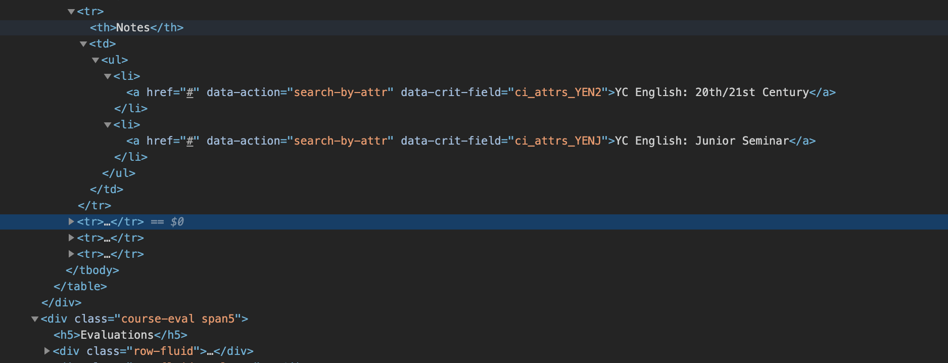 Evaluations displayed within course info table in modal · Issue #93 ...