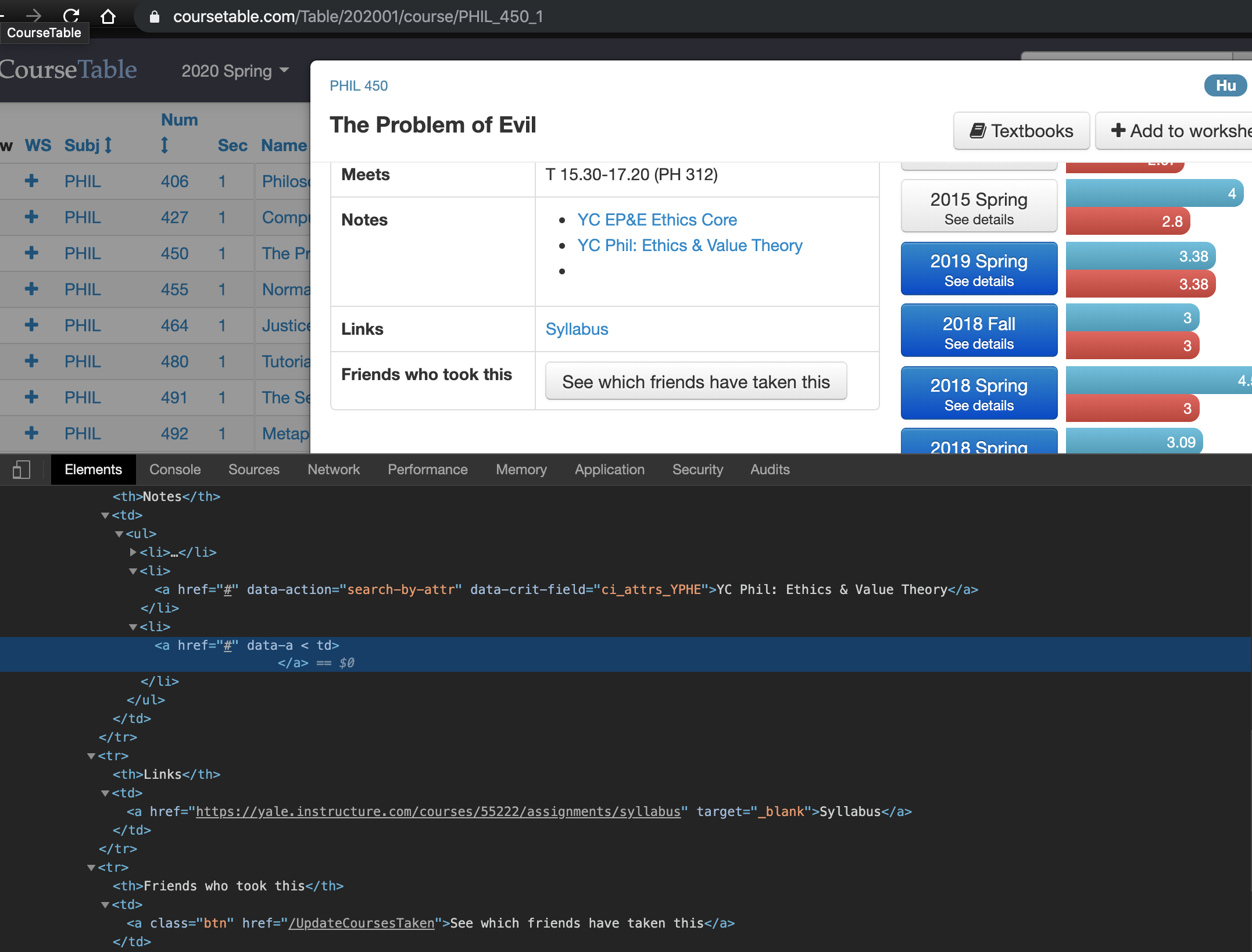 Evaluations displayed within course info table in modal · Issue #93 ...