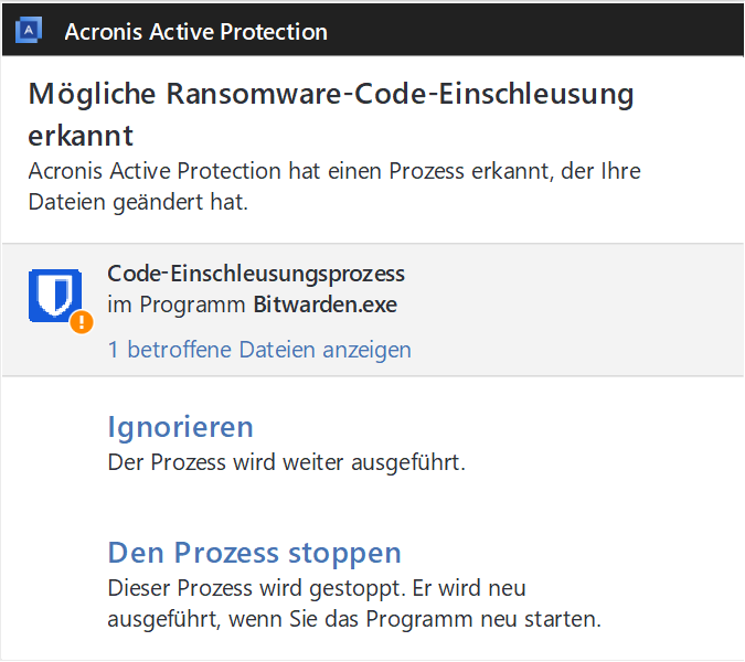 Bitwarden Desktop (Windows) 1.24.1 triggers Acronis Active Protection ...